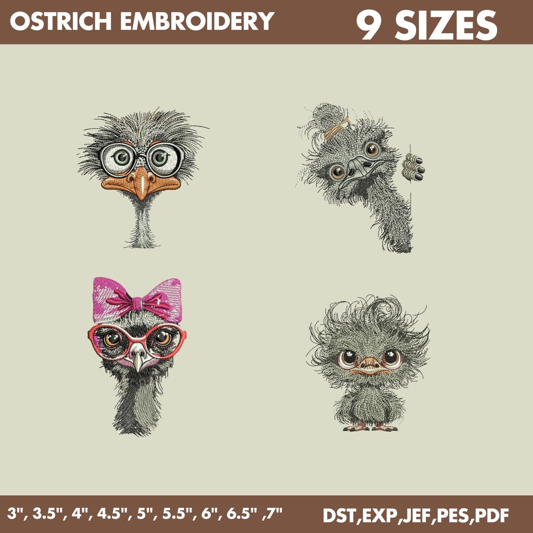 Funny Ostrich With Glasses Embroidery Design: Safari Animal (digital ...