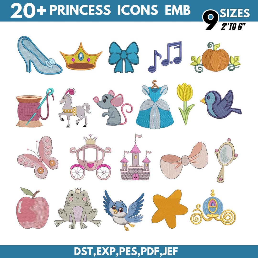 Princess Icon Embroidery Bundle Design, Magic Kingdom Embroidery Design ...