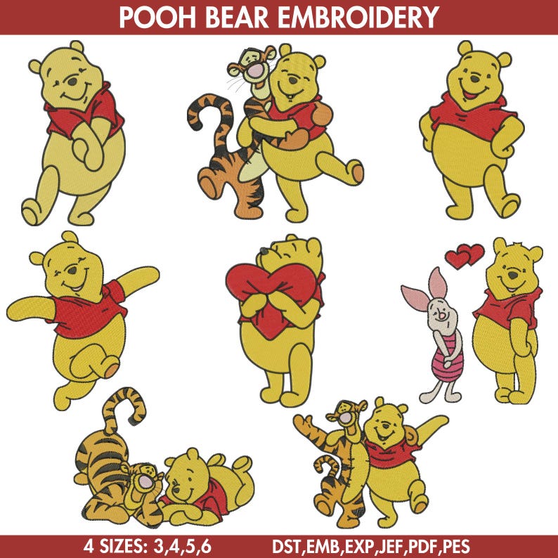 Retro Pooh Bear Embroidery Designs, Disney Tigger (instant Download) - Etsy