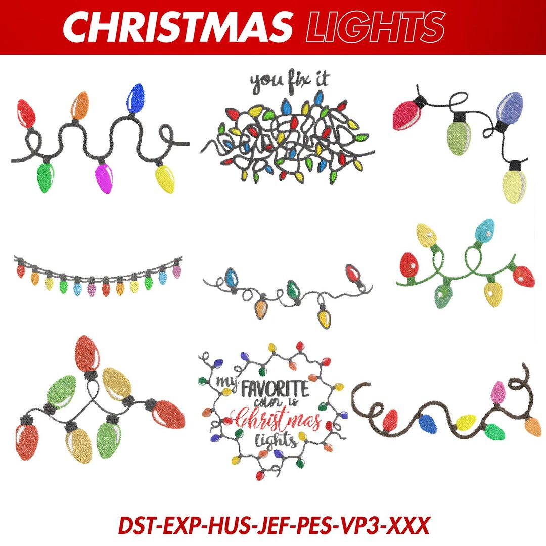 Christmas Lights Embroidery Design, Bundle of Christmas Embroidery ...