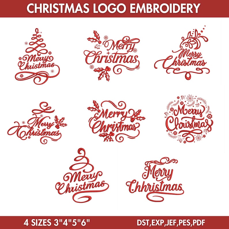 Merry Christmas Logo Embroidery Designs: Holiday Script (digital ...
