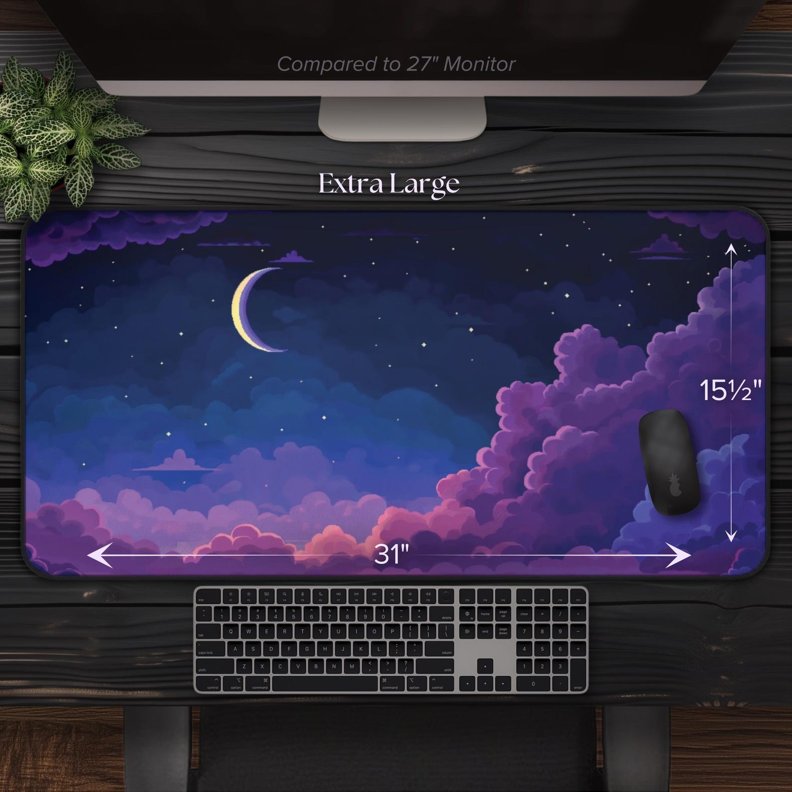 Purple Moon Pixel Art Lofi Desk Mat | Large Deskmat Mouse Pad for ...