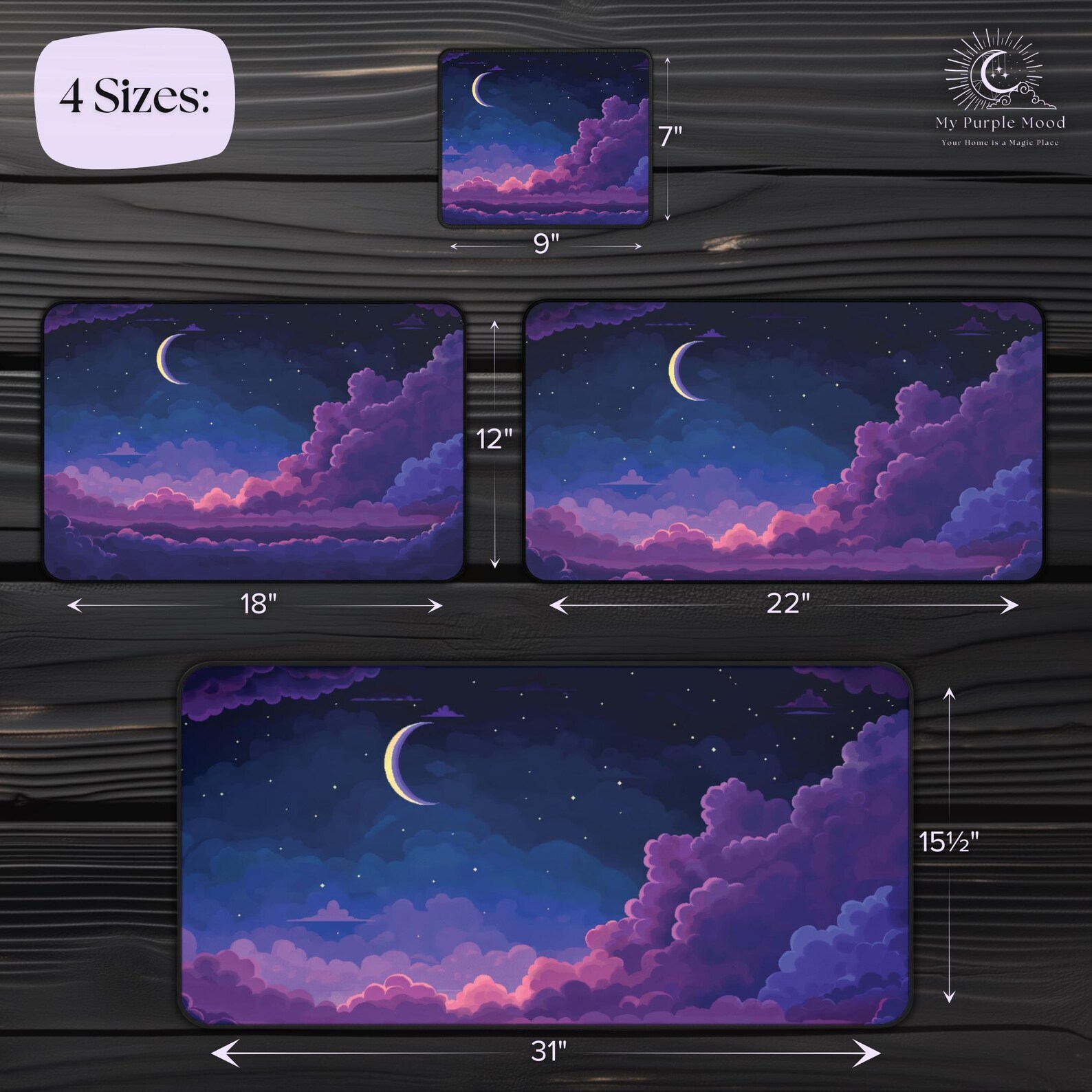 Purple Moon Pixel Art Lofi Desk Mat | Large Deskmat Mouse Pad for ...