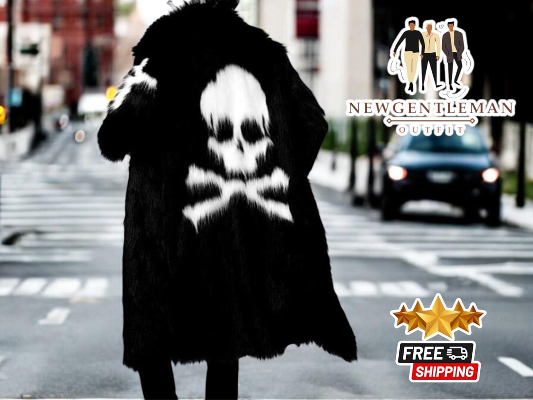 Men's Gothic Faux-fur Coat | Skull Design Jacket | Cyberpunk-inspired ...