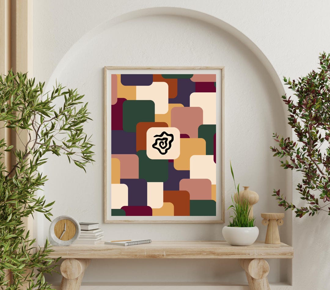 Retro Square Pattern Digital Print, Entelechy Brand Logo, Digital ...