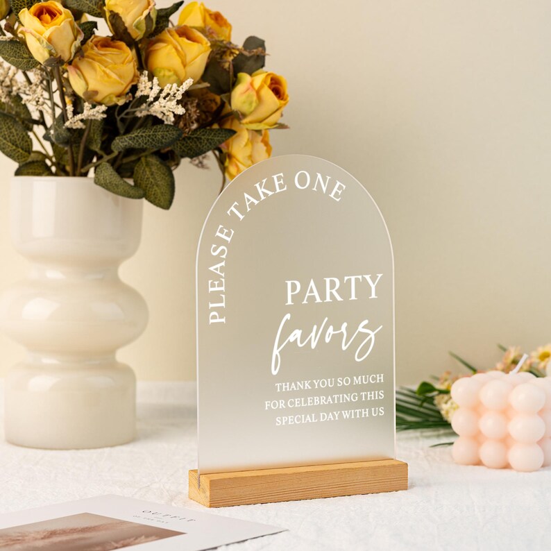 Party Favors Arch Table Sign, Party Favors Sign, Modern Script Acrylic ...