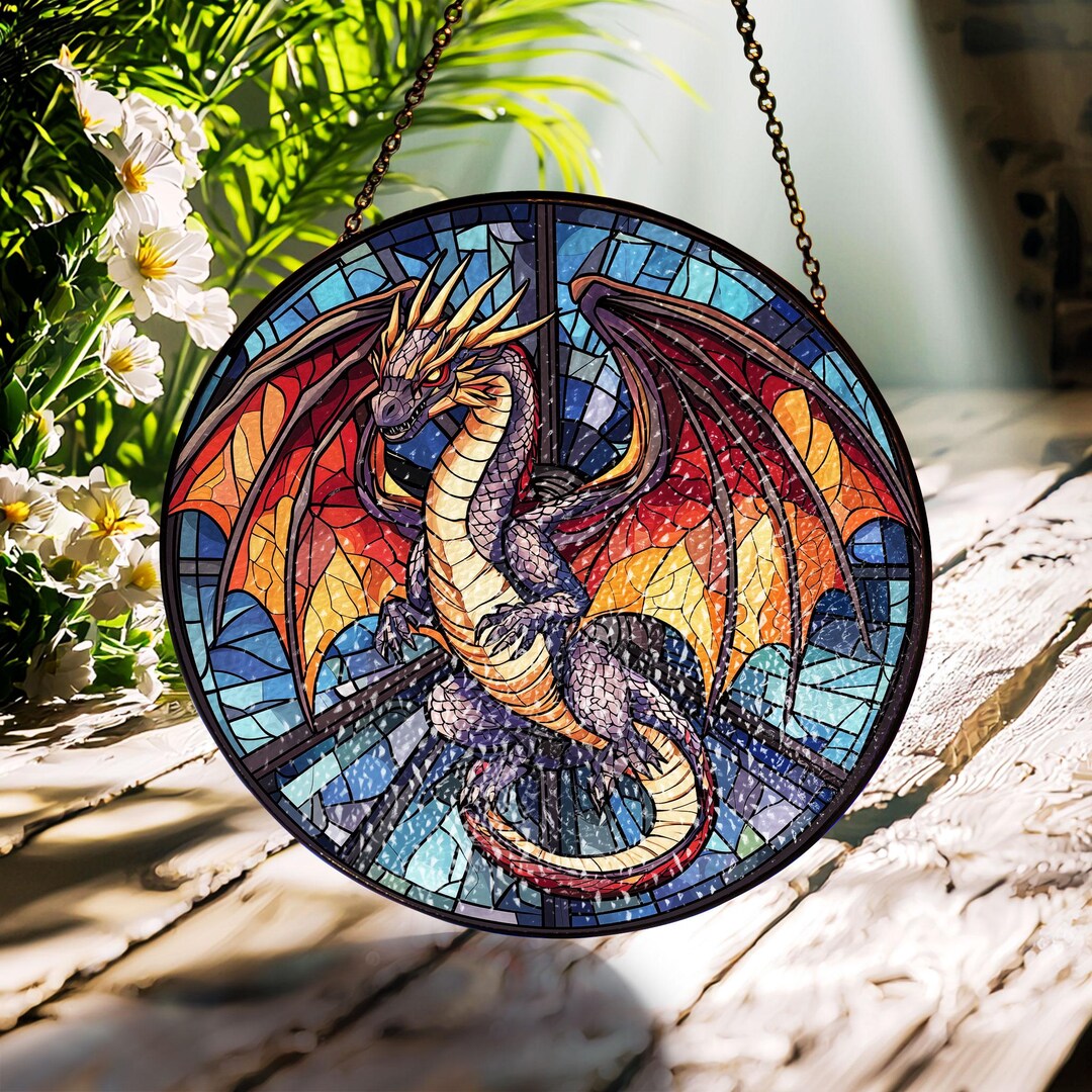 Dragon Stained Glass Window Cling Decal Sticker Window Film Dragoncore ...