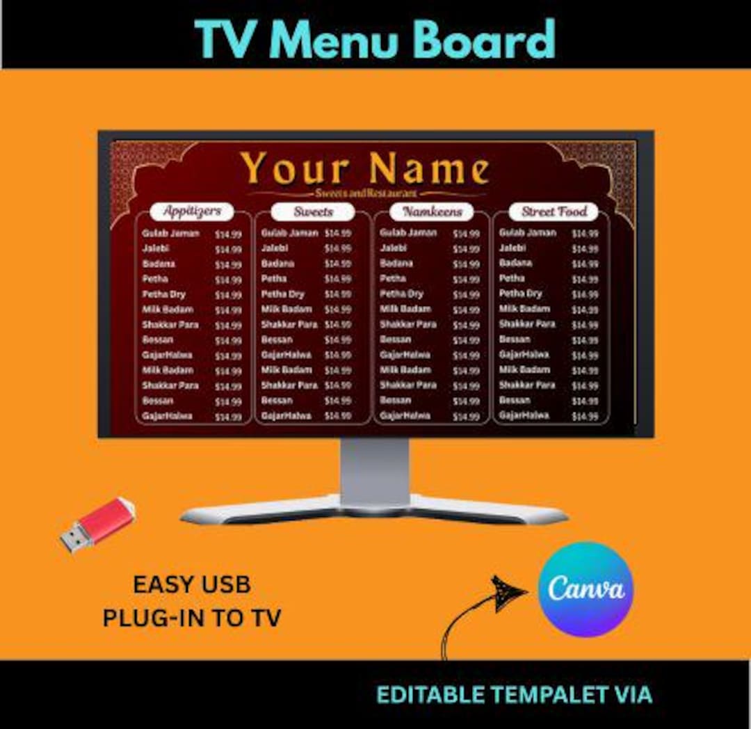 TV Menu Board for Restaurant, Digital Restaurant TV Menu Board ...
