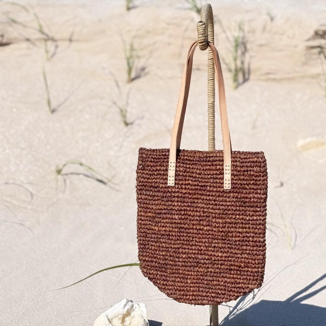 Raffia Bag – Sisal Jute Sack Bag With Handmade Leather Shoulder Straps ...