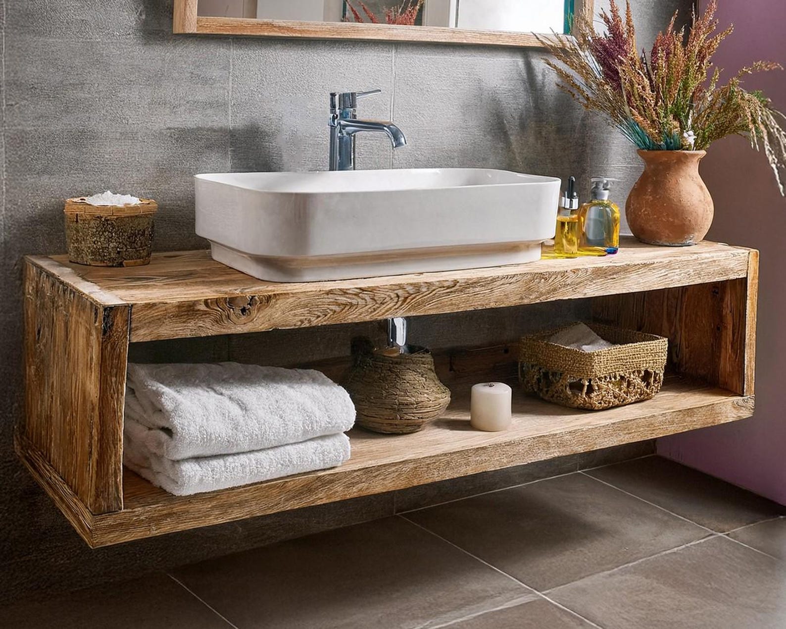 Solid Rustic Bathroom Vanity - Custom Handcrafted Farmhouse Small Live ...