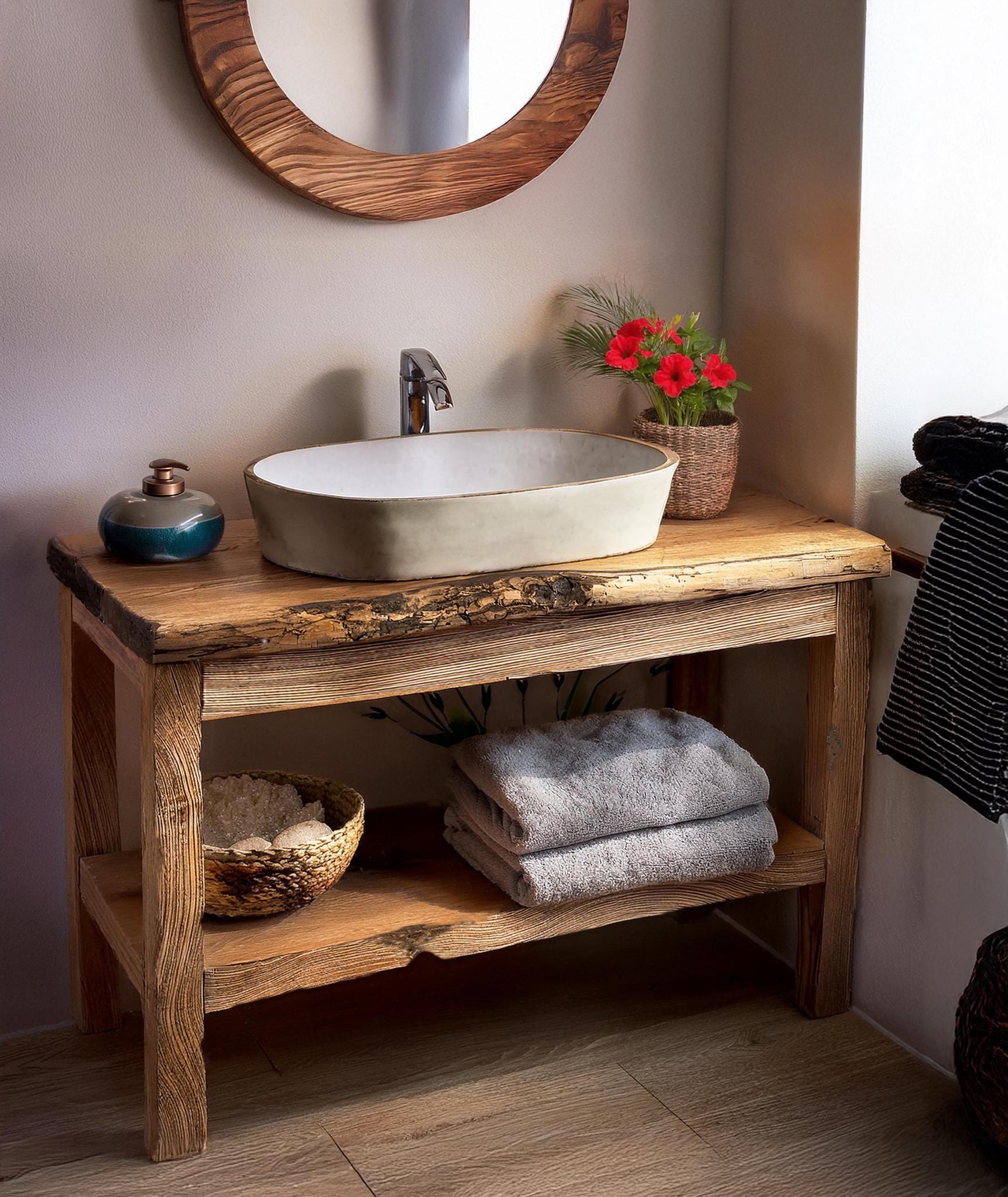 Solid Rustic Bathroom Vanity - Custom Handcrafted Farmhouse Small Live ...