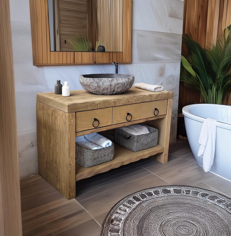 Wooden Bathroom Vanity Rustic Custom Handcrafted Farmhouse Live Edge ...