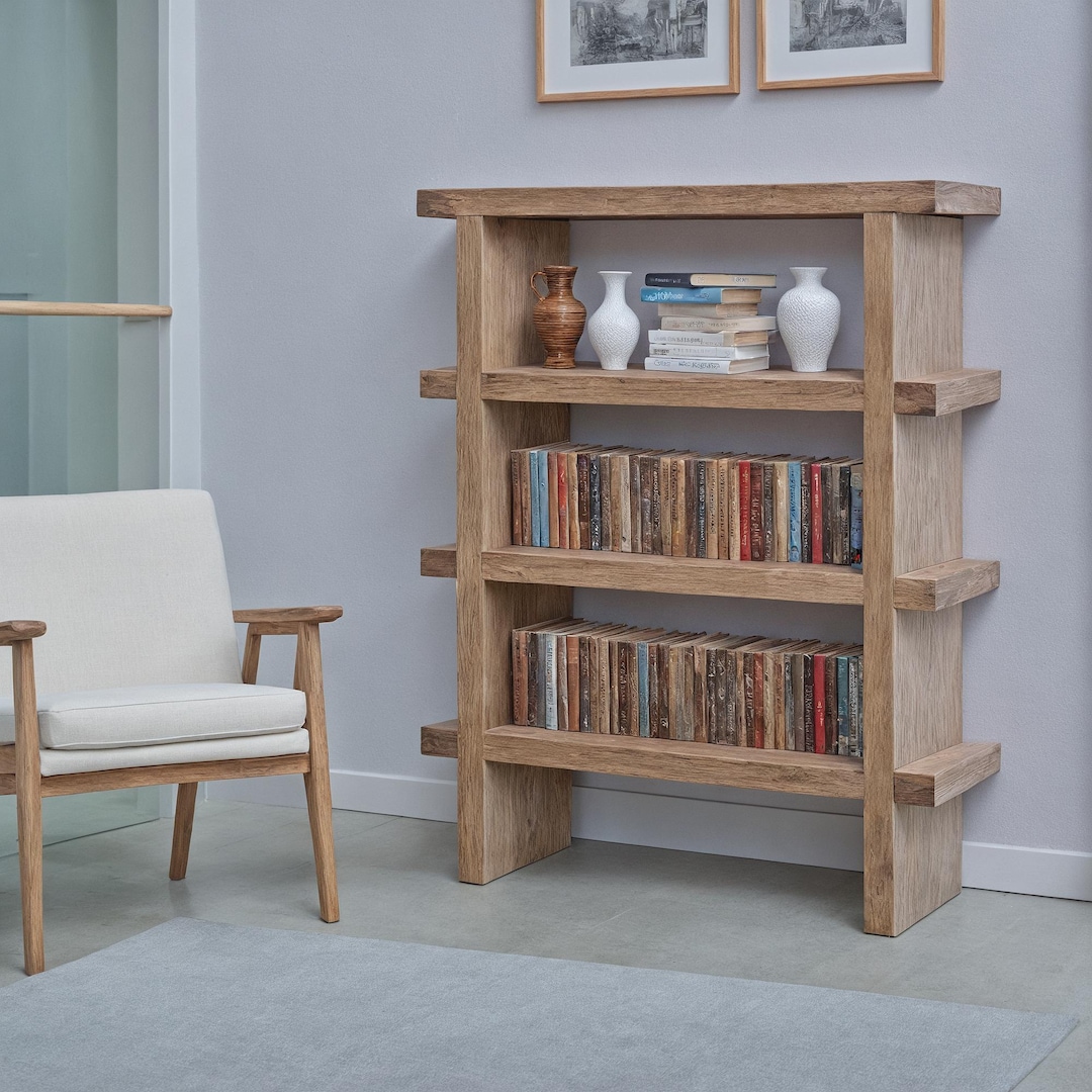 Solid Rustic Wooden Bookshelf – Rustic Barnwood Bookcase – Farmhouse ...