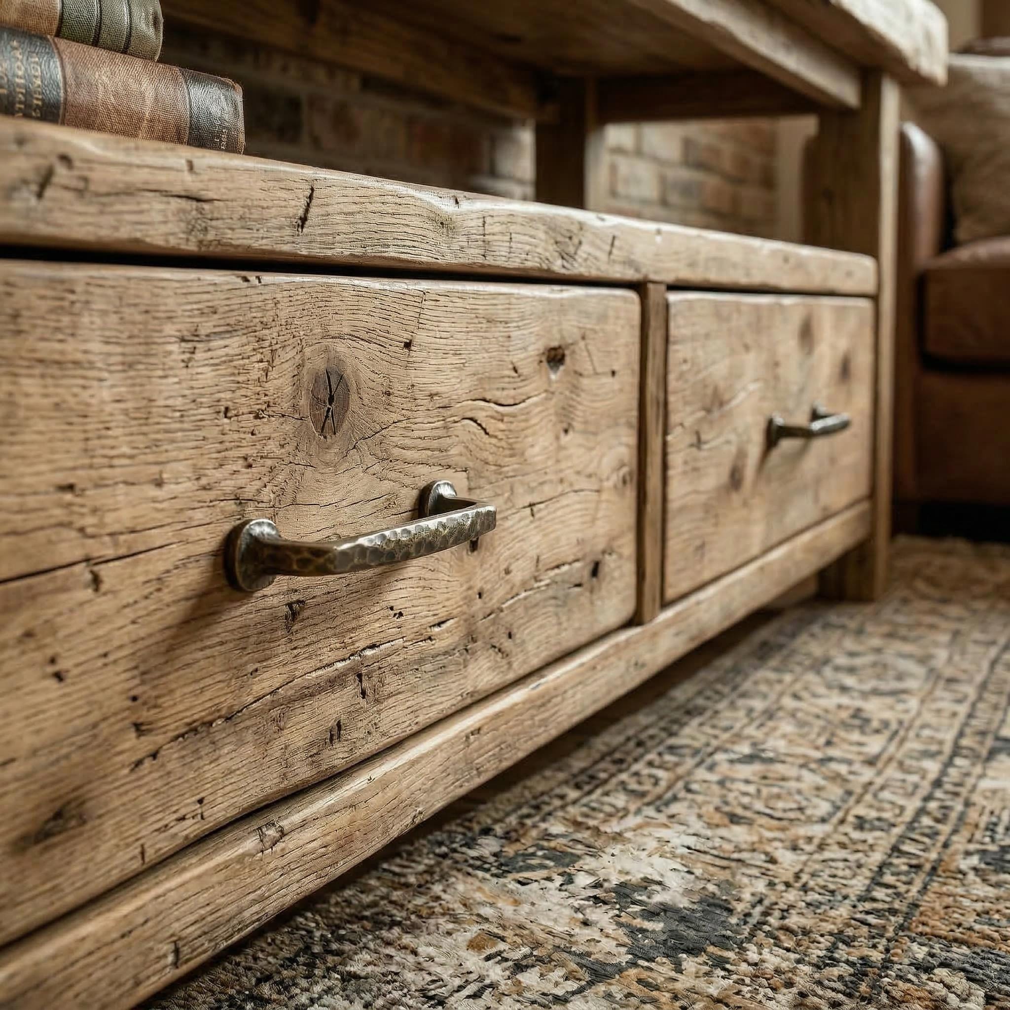 Handcrafted Rustic Solid Wood TV Stand – Farmhouse Style Media Console ...
