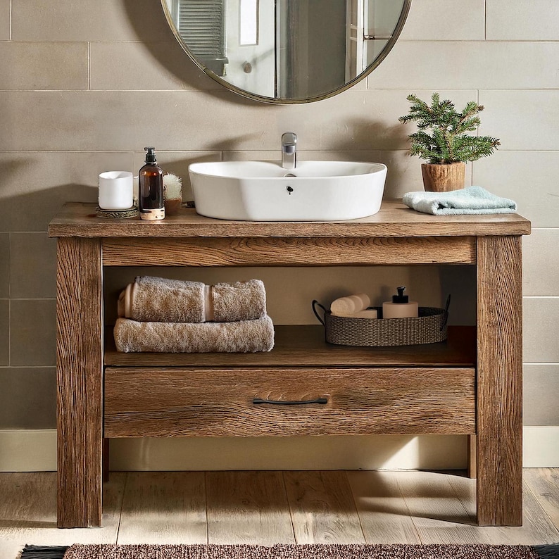 Solid Rustic Bathroom Vanity - Custom Handcrafted Farmhouse Small Live ...