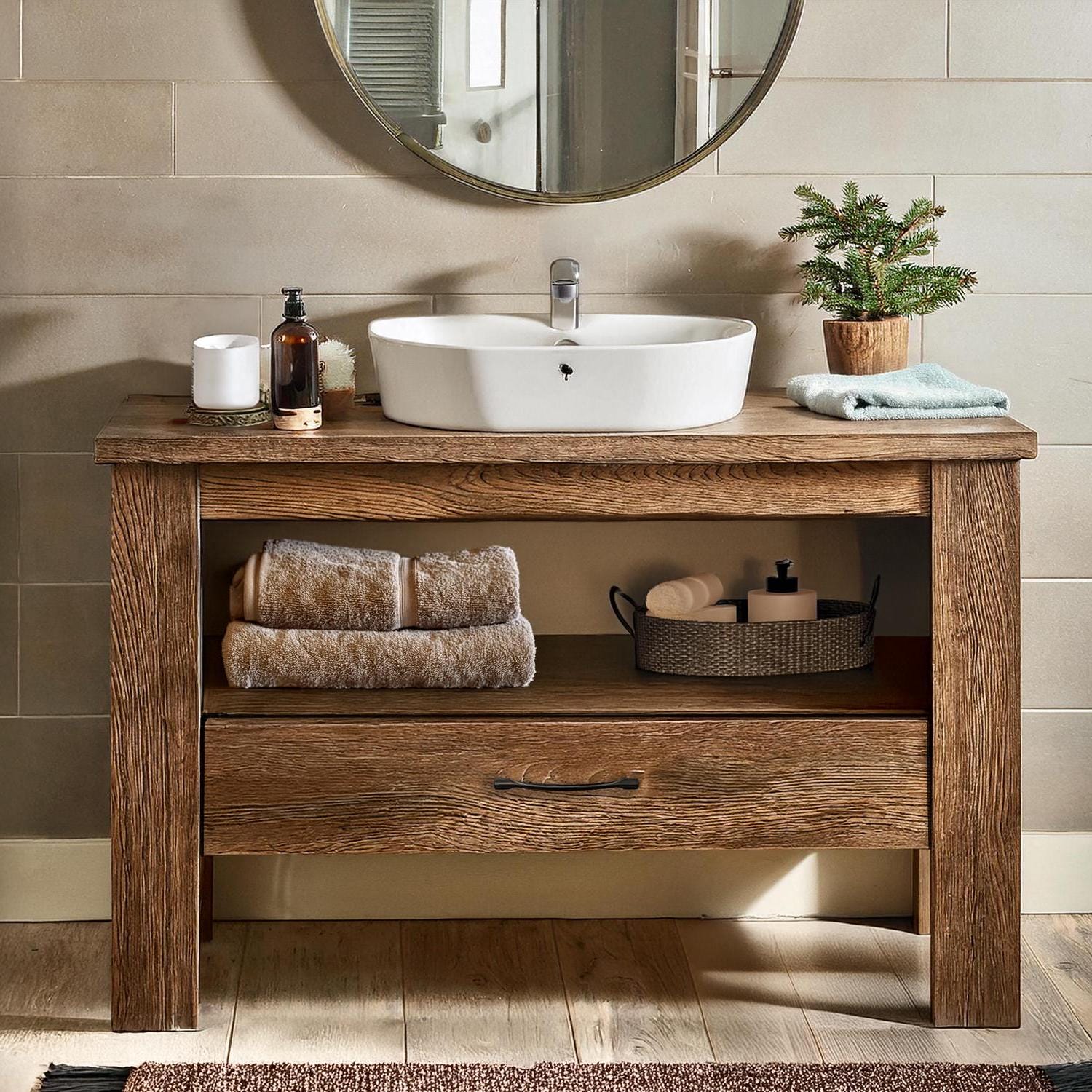 Rustic Bathroom Vanity – Solid Handmade Farmhouse Style, Small Live ...