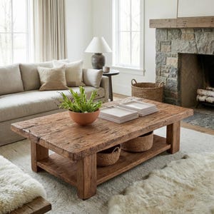 Handmade Rustic Coffee Table - Solid Wood Center Table, Living Room ...