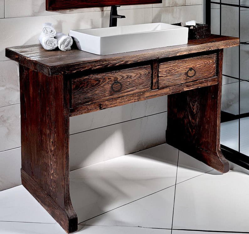 Solid Rustic Bathroom Vanity - Custom Handcrafted Farmhouse Small Live ...