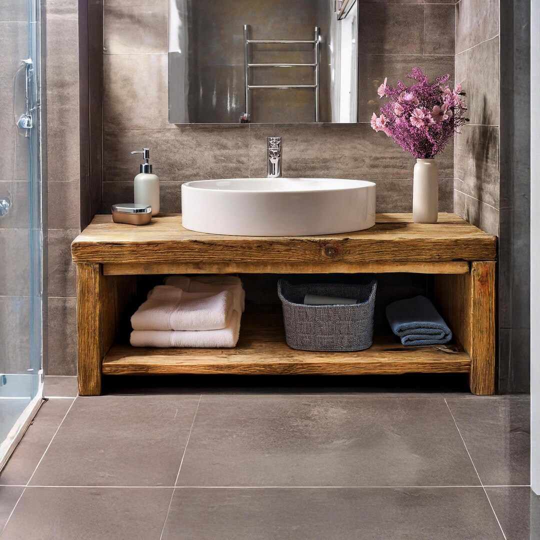 Solid Rustic Bathroom Vanity - Custom Handcrafted Farmhouse Small Live ...