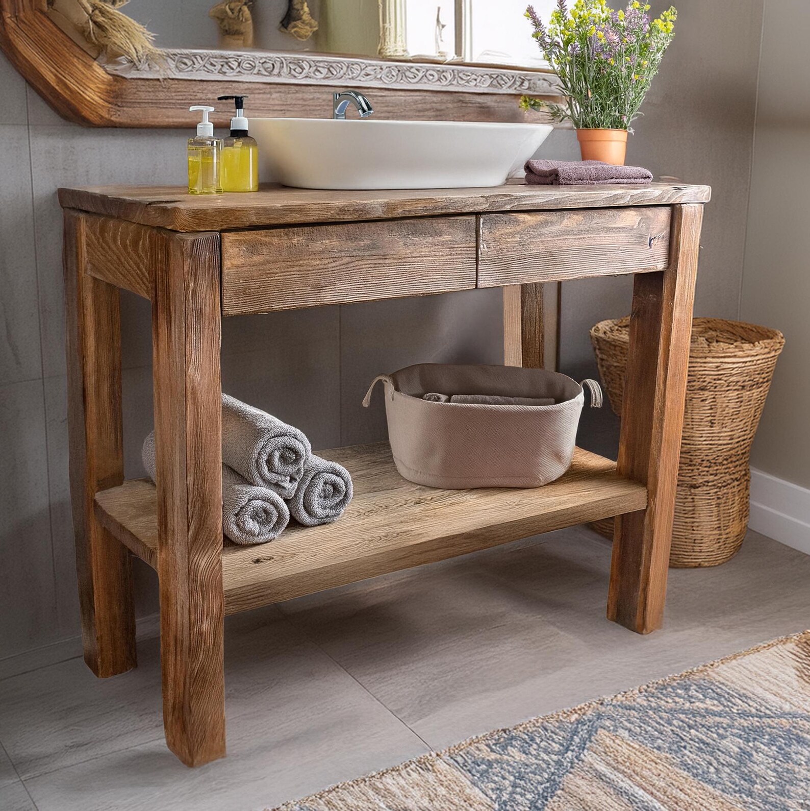 Solid Rustic Bathroom Vanity - Custom Handcrafted Farmhouse Small Live ...