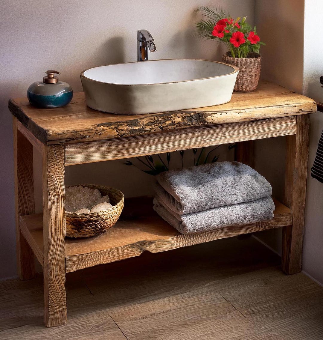 Solid Rustic Bathroom Vanity - Custom Handcrafted Farmhouse Small Live ...