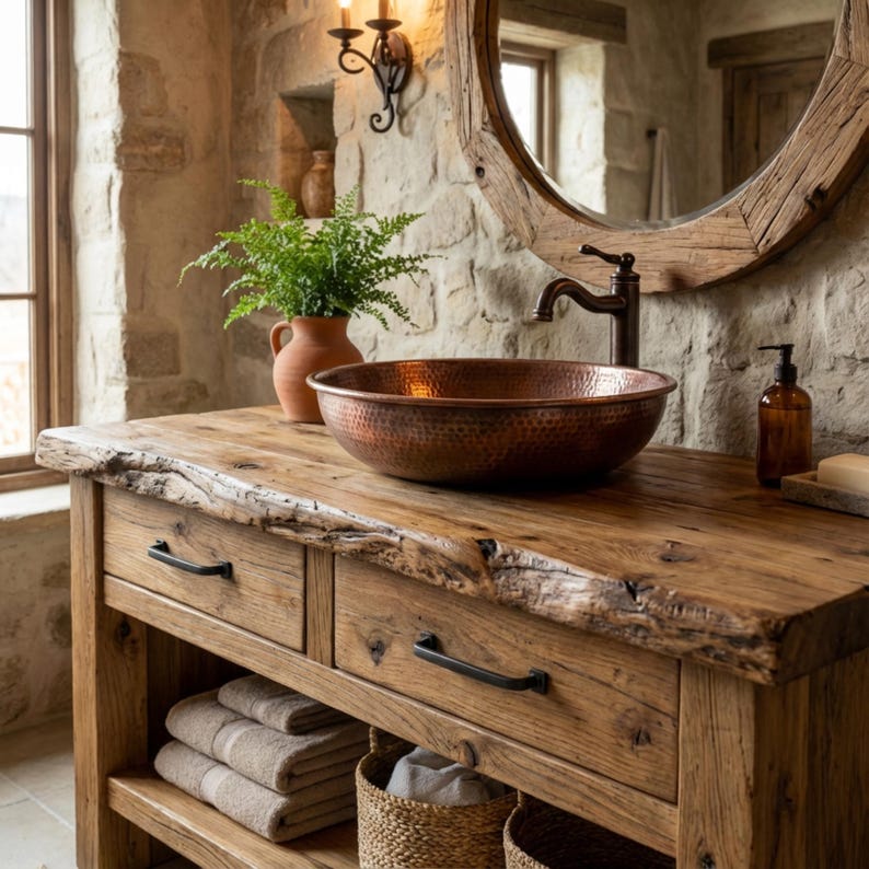 Rustic Bathroom Vanity – Solid Handmade Farmhouse Style, Small Live ...