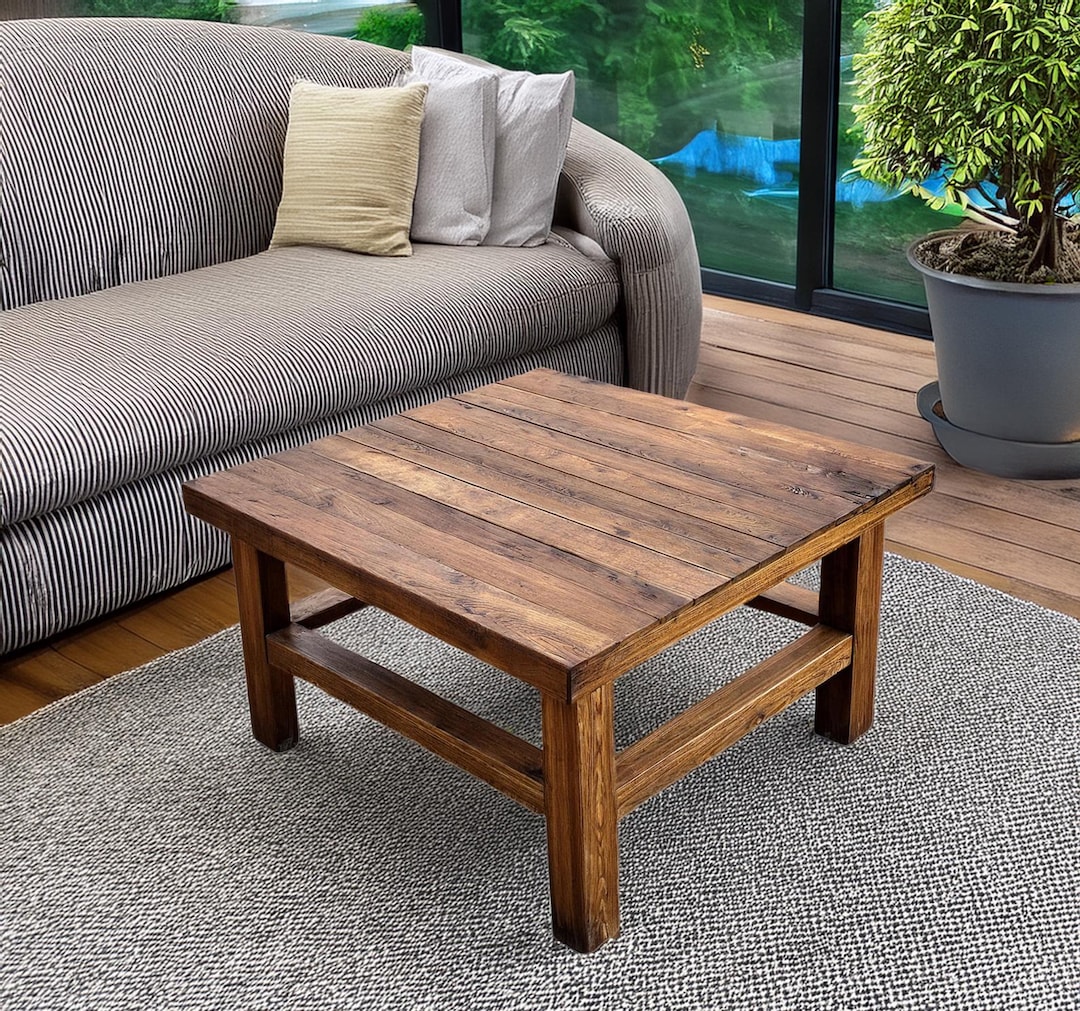 Solid Rustic Wooden Coffee Table - Custom Handcrafted Farmhouse Small ...