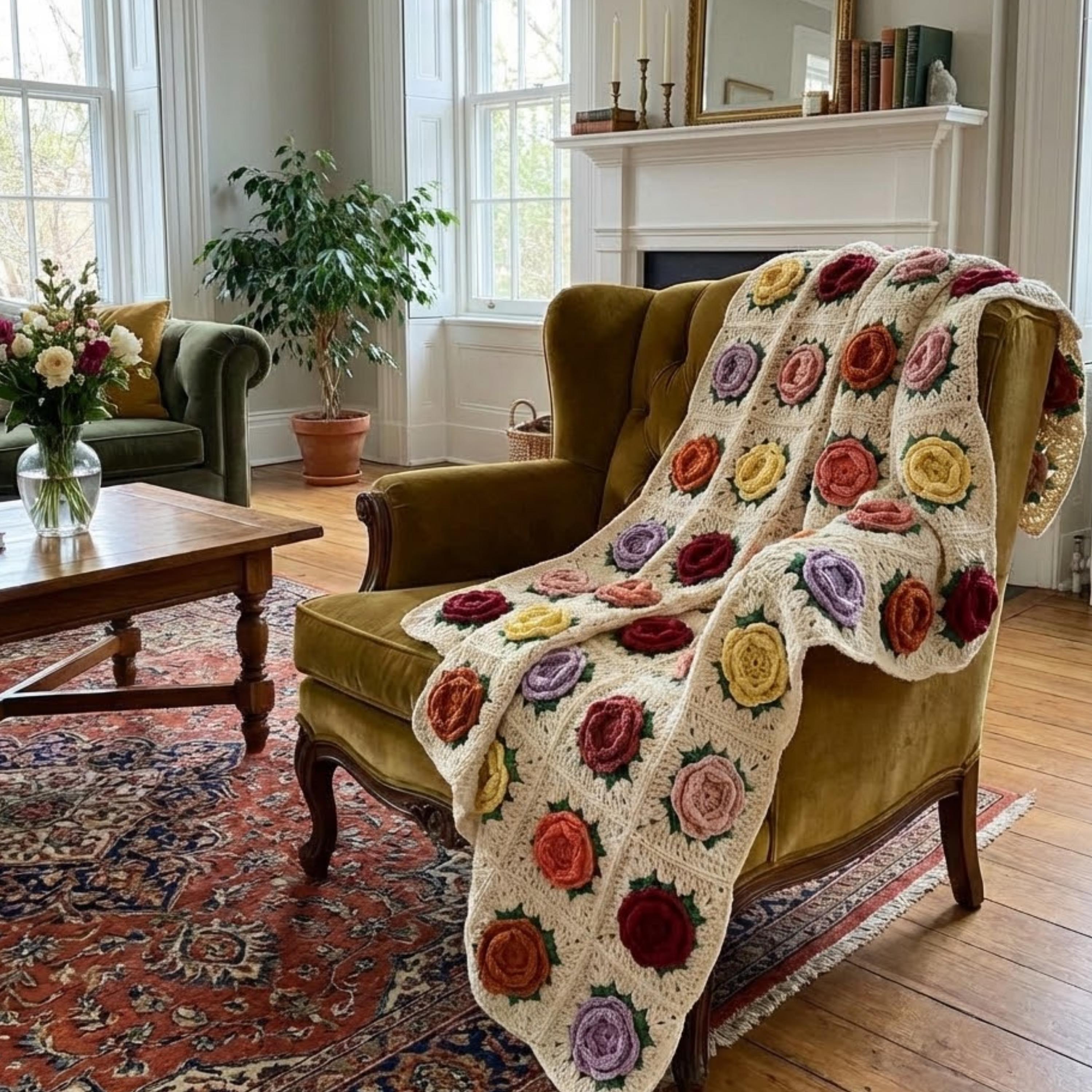 Botanical 3D Rose Granny Square Crochet Pattern - Etsy