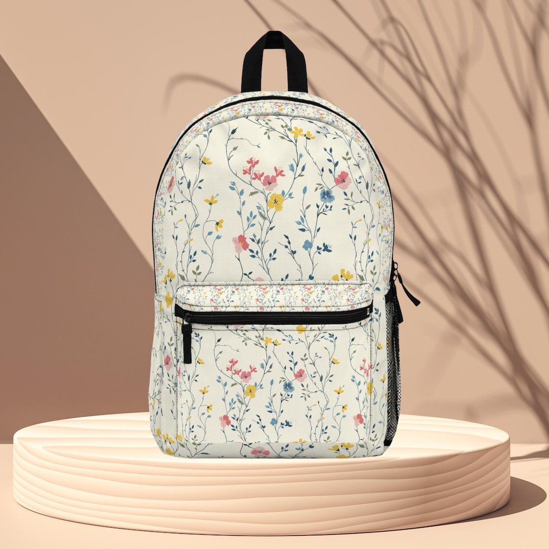 Floral Pattern Backpack, Stylish School Bag, Trendy Travel Backpack ...
