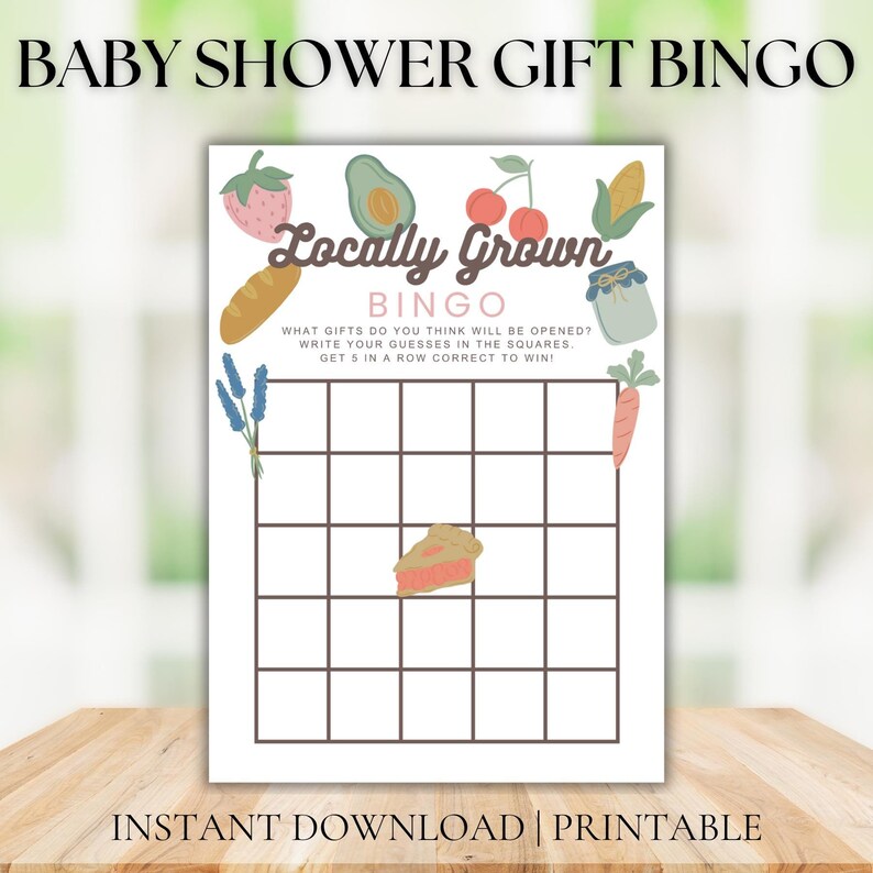 Locally Grown Baby Shower BINGO Game | Baby Shower BINGO Game Printable ...