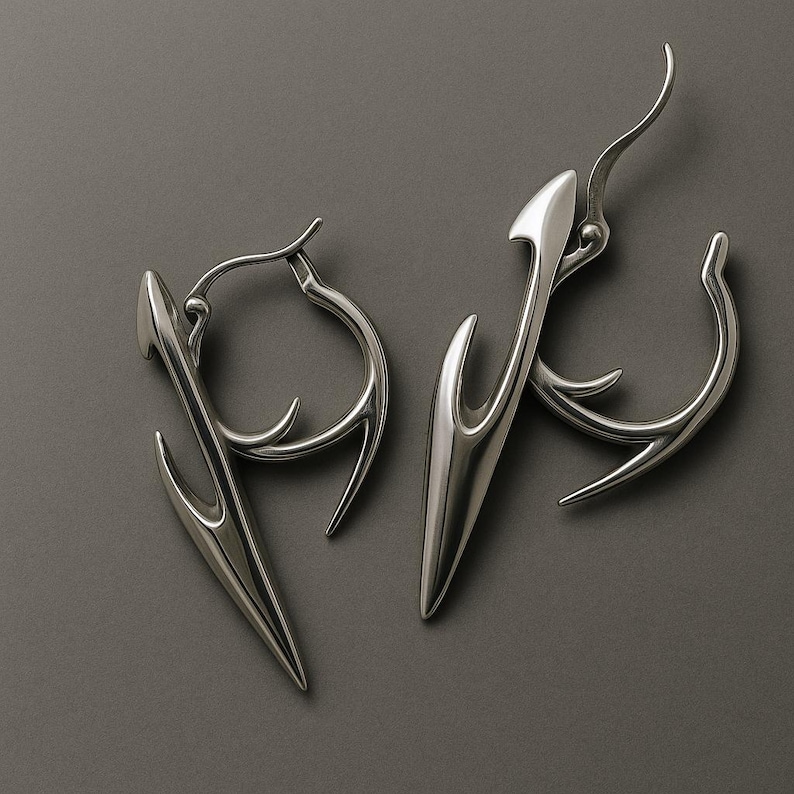 Edgy Gothic Cyberpunk Silver Earring Alternative Dark Academia Witchy ...
