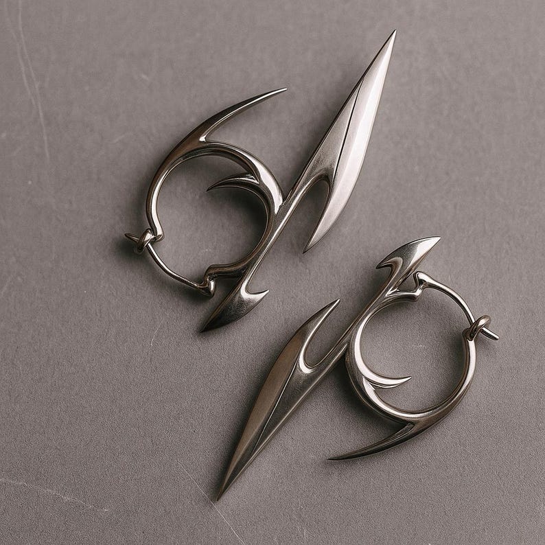 Edgy Gothic Cyberpunk Silver Earring Alternative Dark Academia Witchy ...