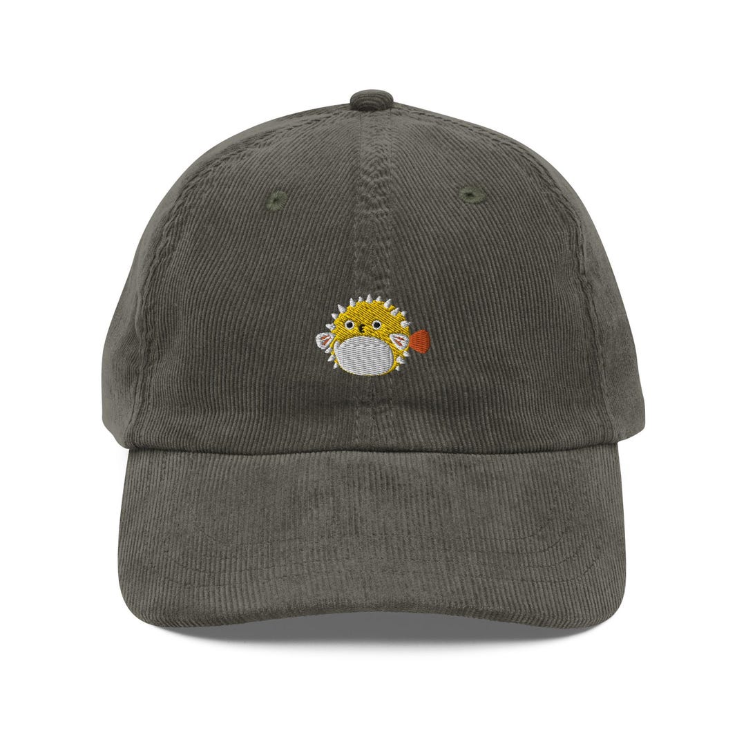 Pufferfish Vintage Corduroy Cap | Embroidered Fish Hat | Puffer Sea ...