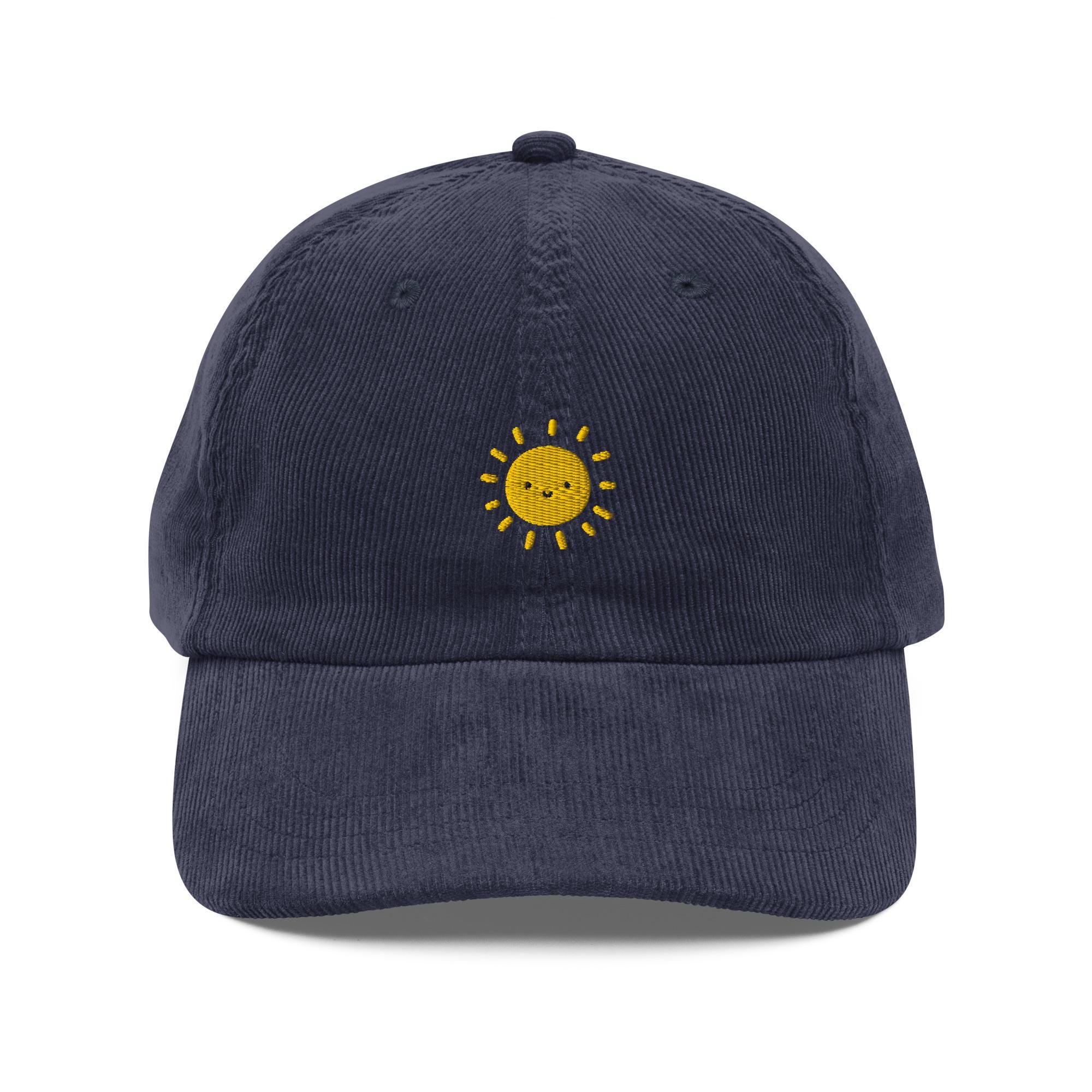 Happy Sun Corduroy Hat | Smiling Sun Embroidered Hat | Summer Outdoors ...