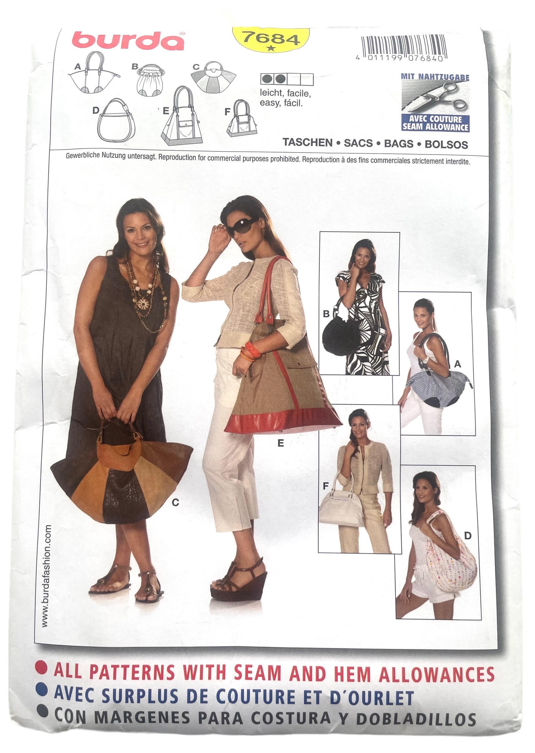 Lots of Handbag UNCUT Patterns Burda 7684 Mccalls 2933 and 3978 Vogue ...