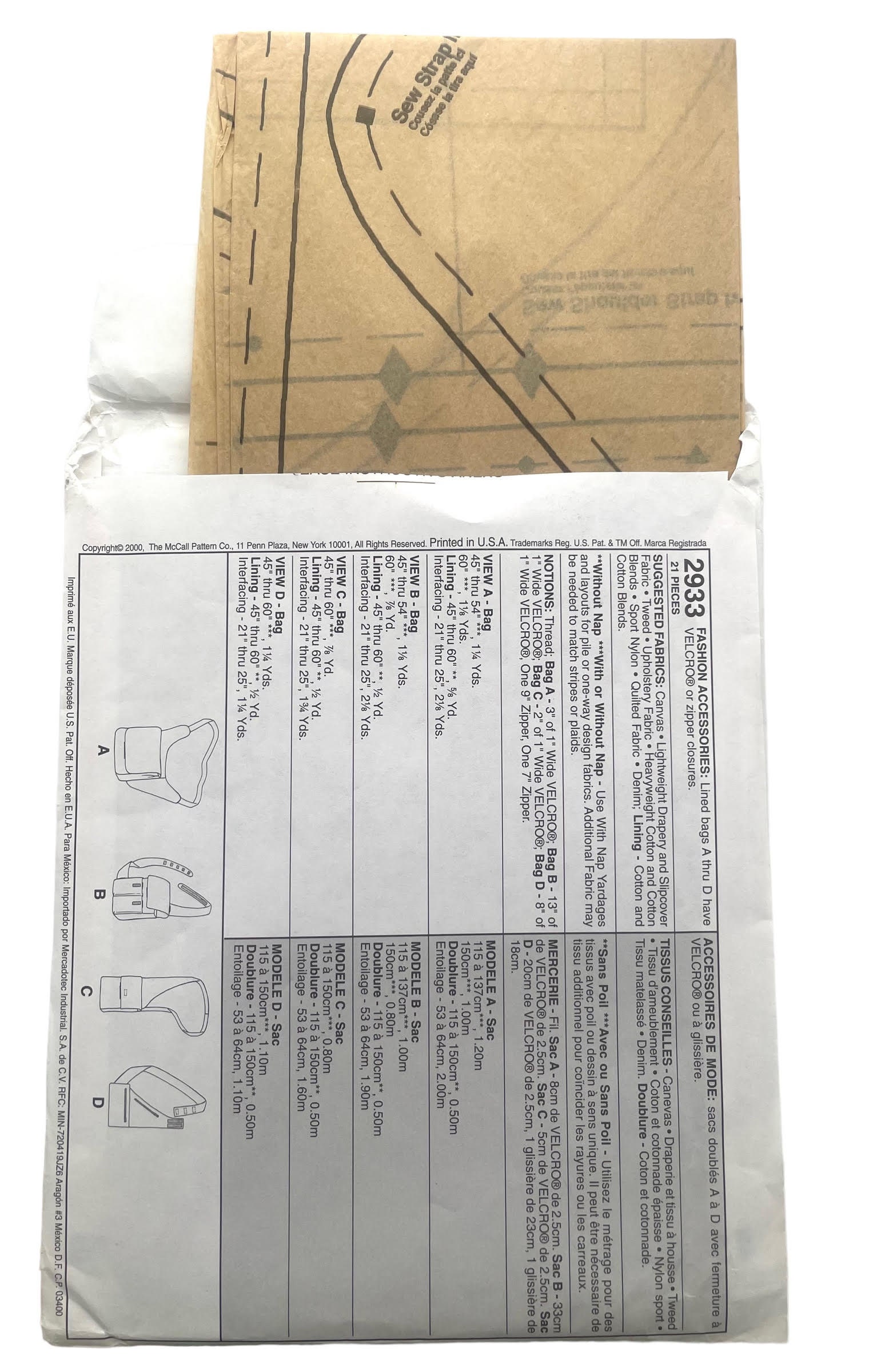 Lots of Handbag UNCUT Patterns Burda 7684 Mccalls 2933 and 3978 Vogue ...