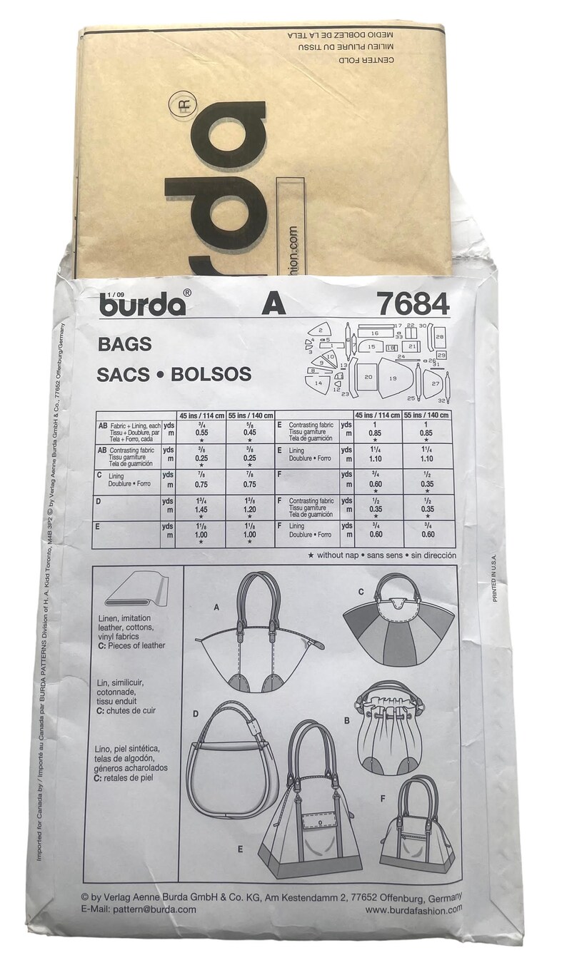 Lots of Handbag UNCUT Patterns Burda 7684 Mccalls 2933 and 3978 Vogue ...