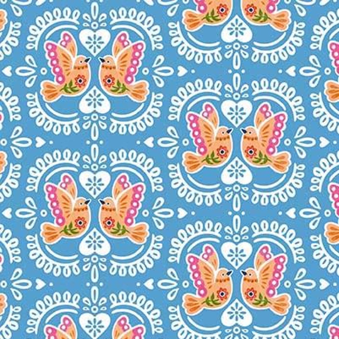 FABRIC Michael Miller FIESTA Bird Tiles BLUE - Etsy
