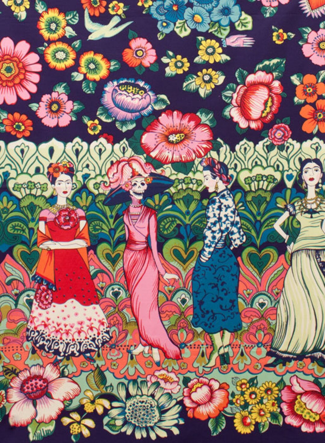 Alexander Henry FRIDA La Catrina FABRIC Border Print Marine - Etsy