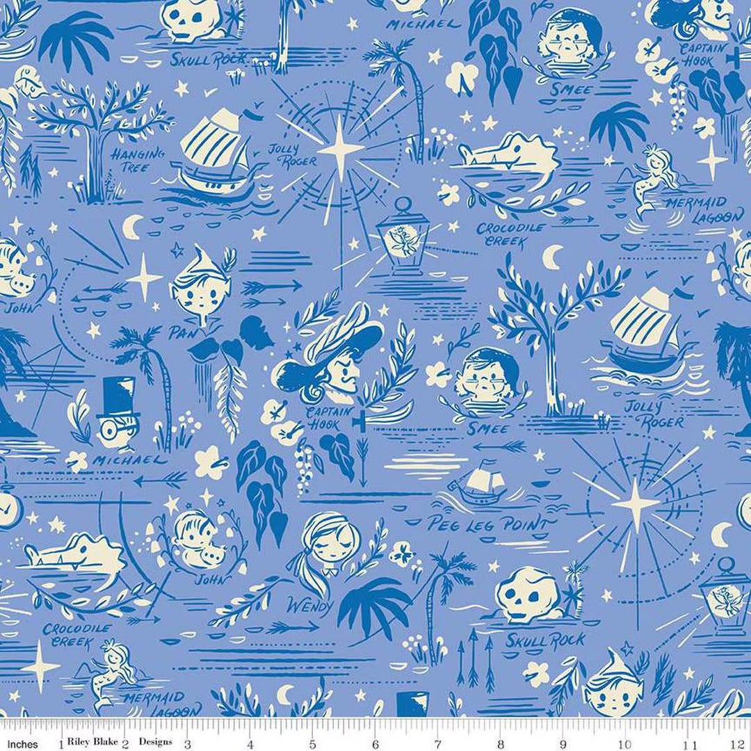 FABRIC Riley Blake Forever NEVERLAND Map Periwinkle - Etsy
