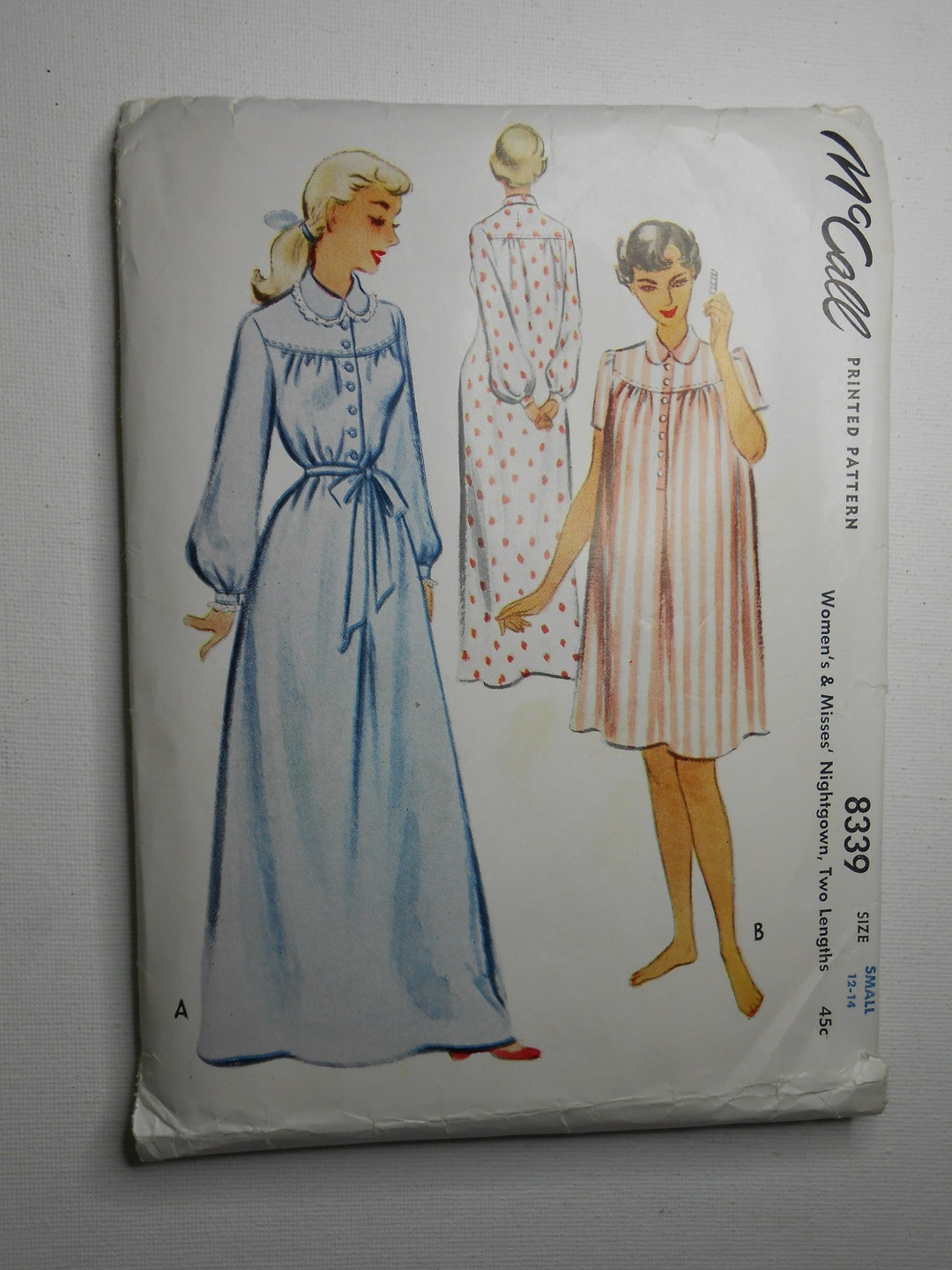 Vintage 50s Long Yoked Nightgown, Short or Long Sleeve Gown, Summer ...