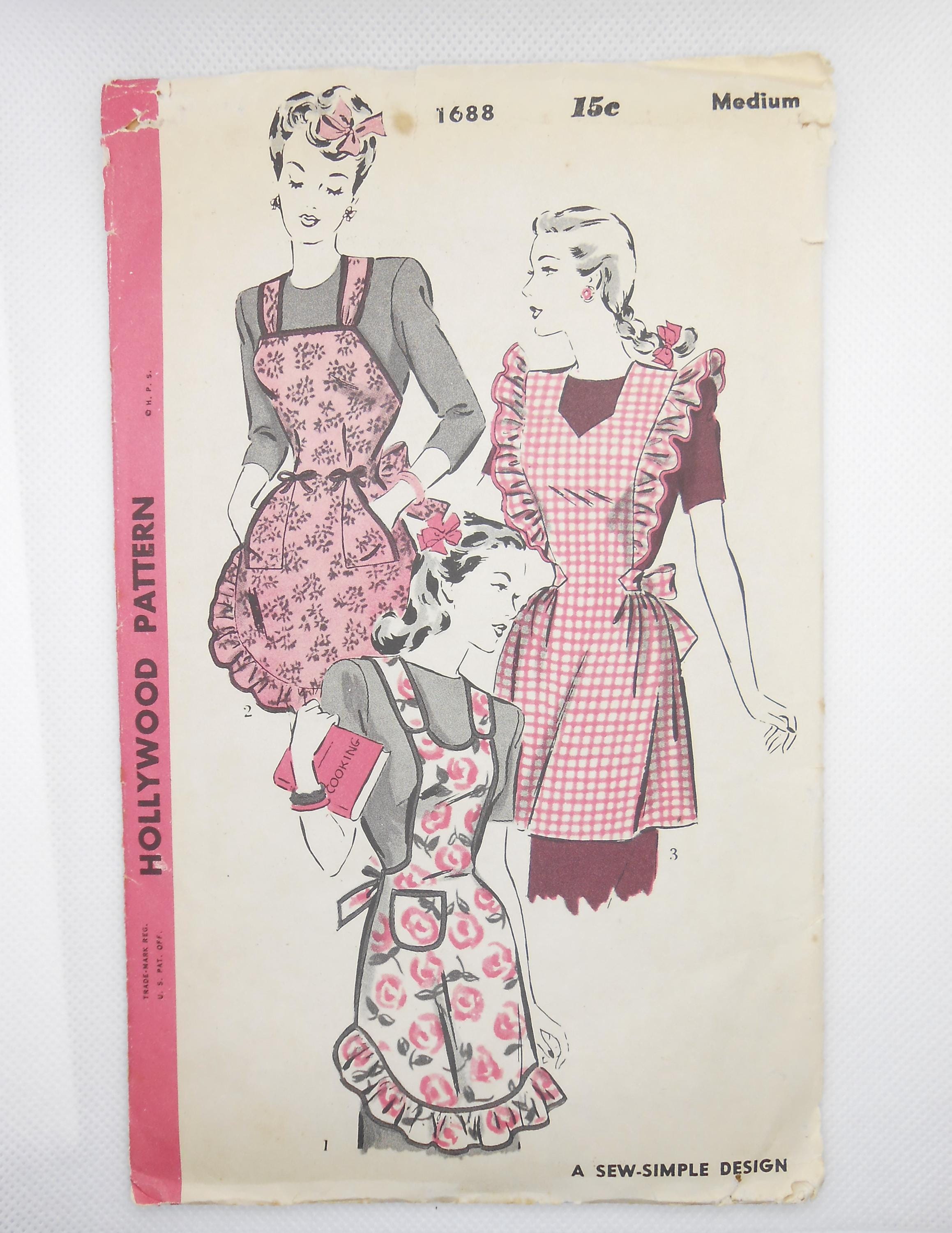 Vintage 1940s Bib Apron Sewing Pattern Hollywood 1688 Size Medium Bust ...