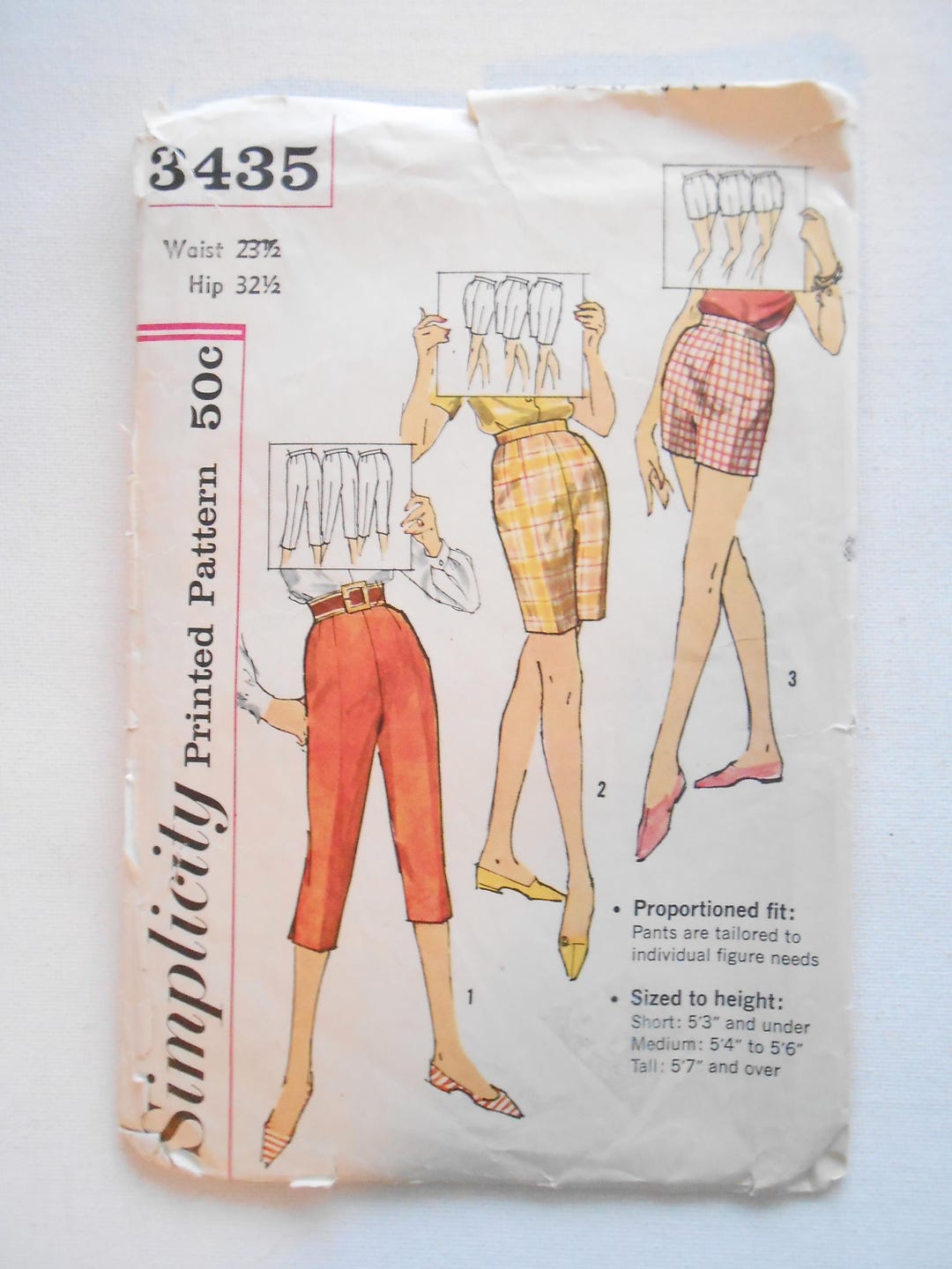 Vintage 60s High Waist Jamaica Shorts, Capris or Shorts Sewing Pattern ...