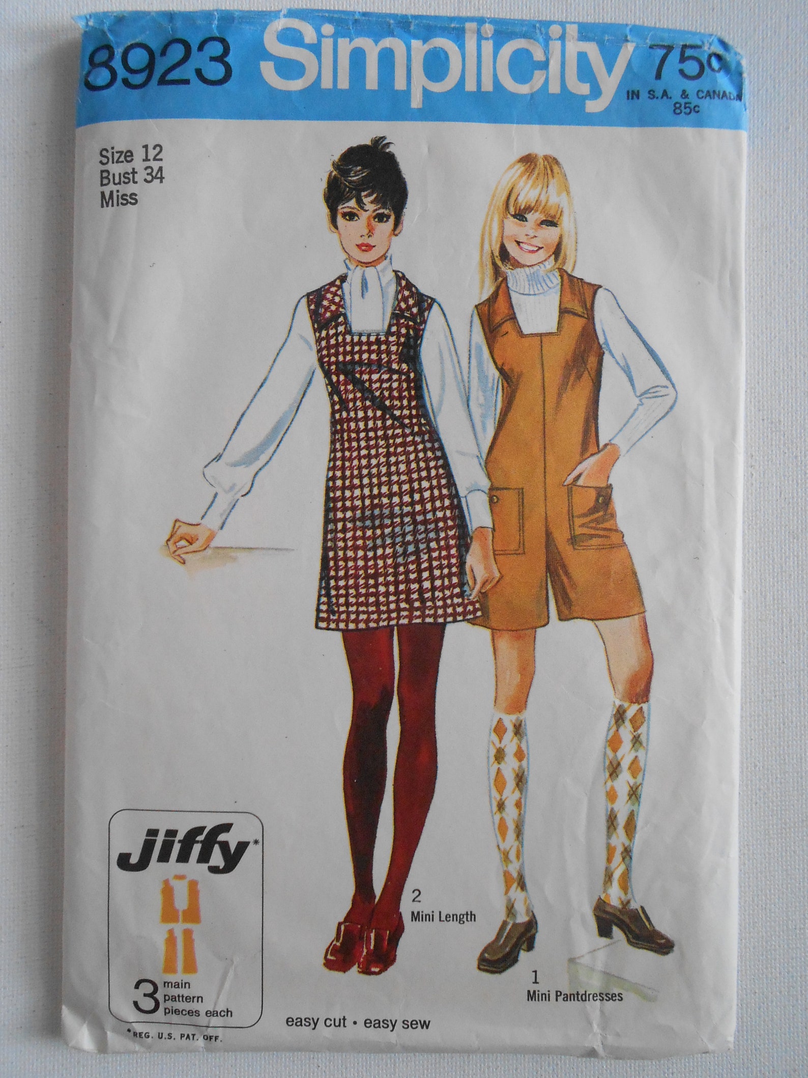 Vintage 70s Jiffy Mini Jumper Sewing Pattern Simplicity 8923, Bust 34 ...