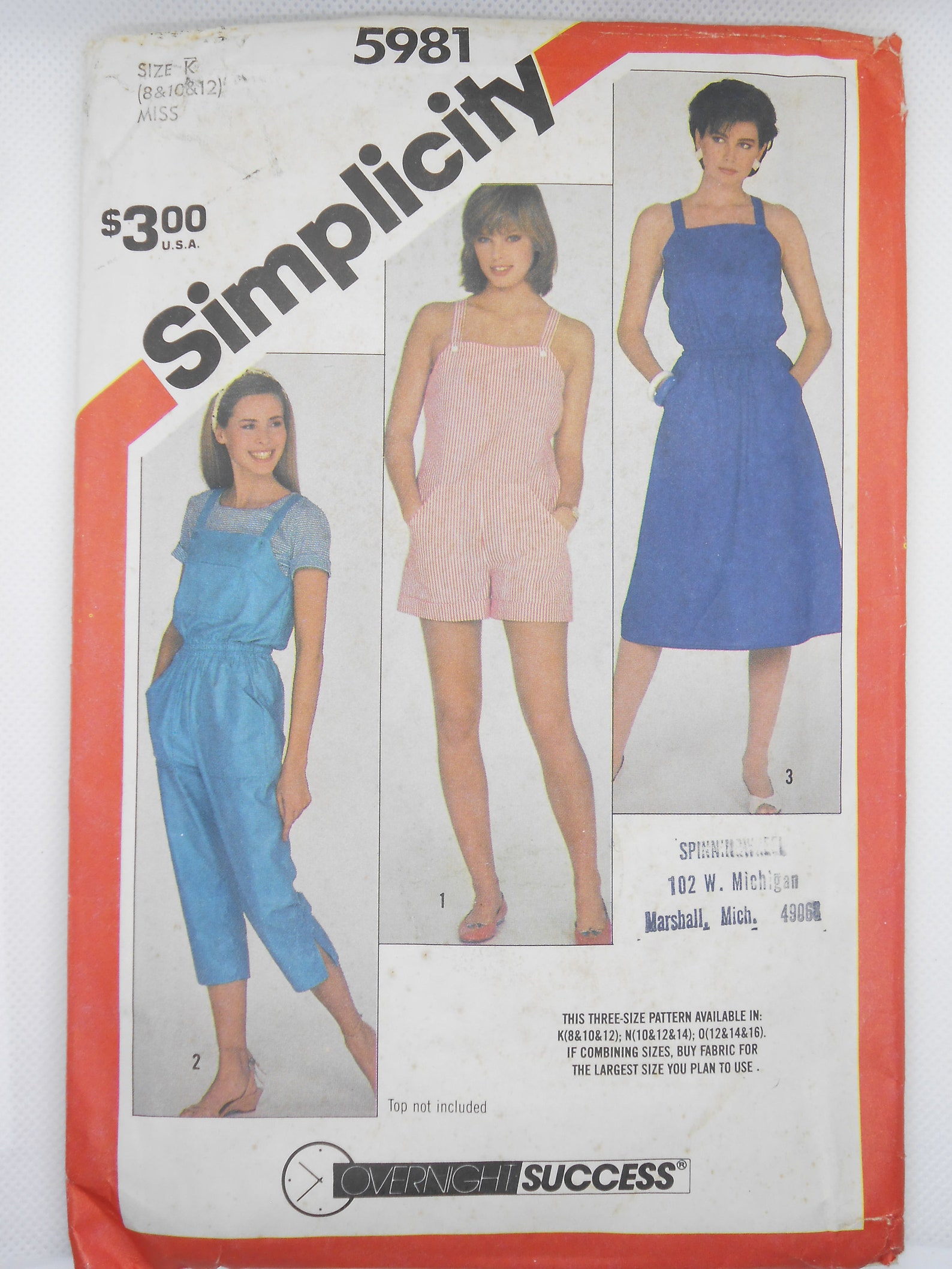 Vintage 80s Simplicity 5981 Sewing Pattern: Overalls, Romper, Sundress ...