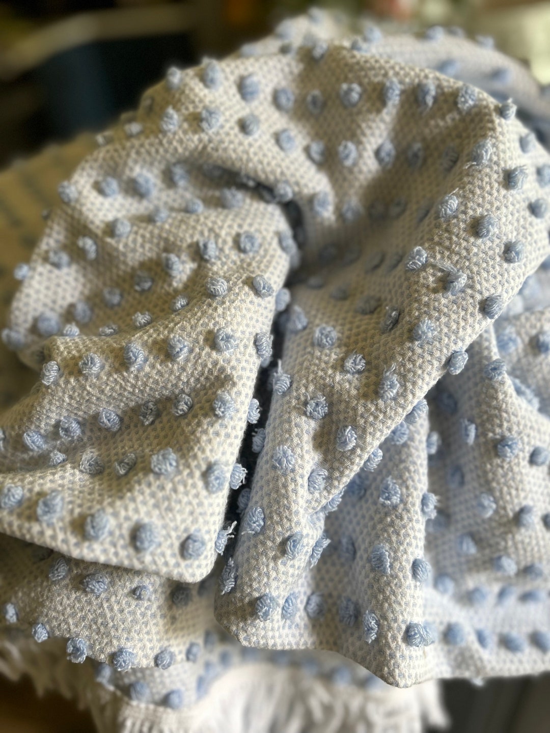 Vintage Baby Blue Morgan Jones Popcorn Chenille Yardage Fabric Textiles ...