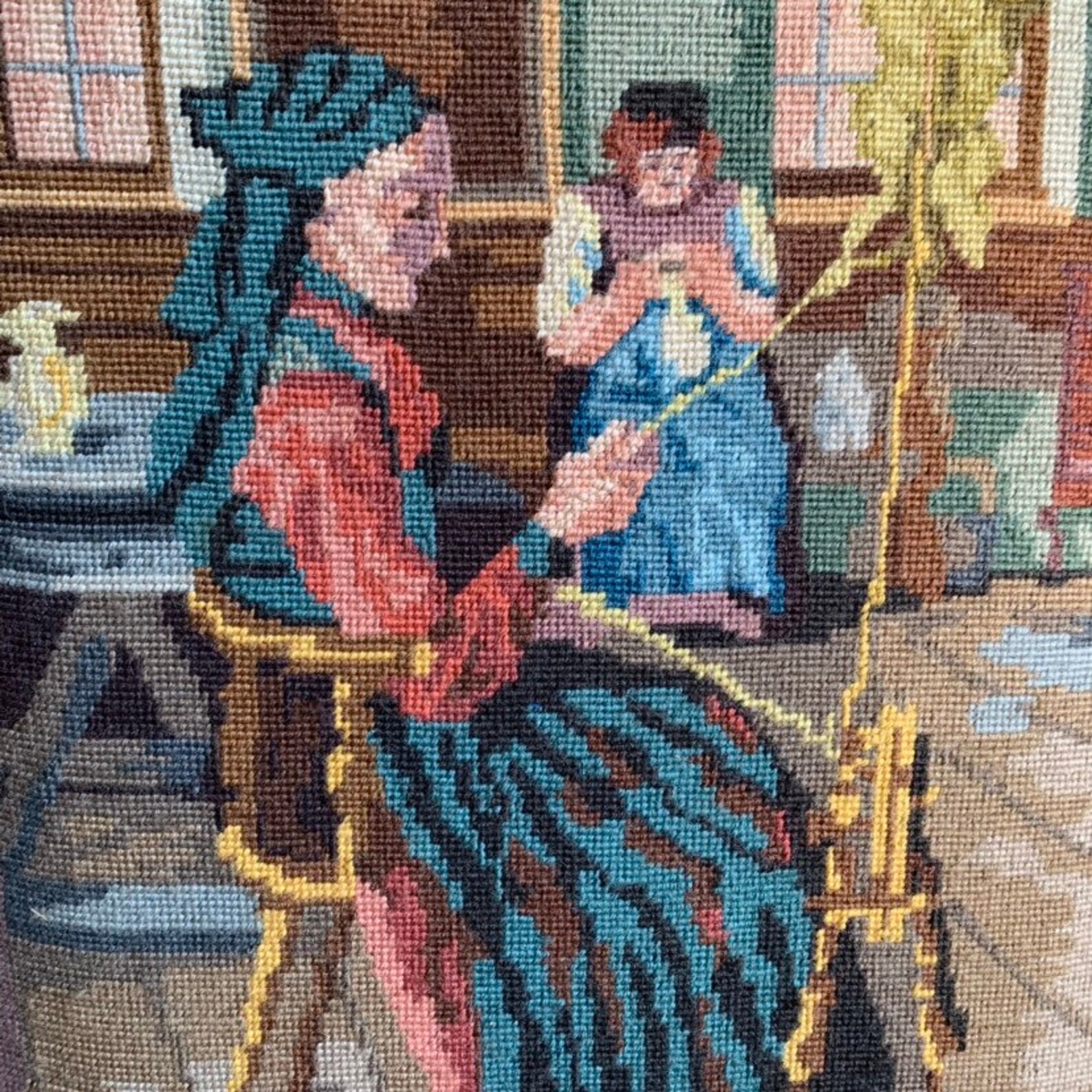 Vintage Weavers Weaving Needlework Tapestry Framed Needlepoint Women ...