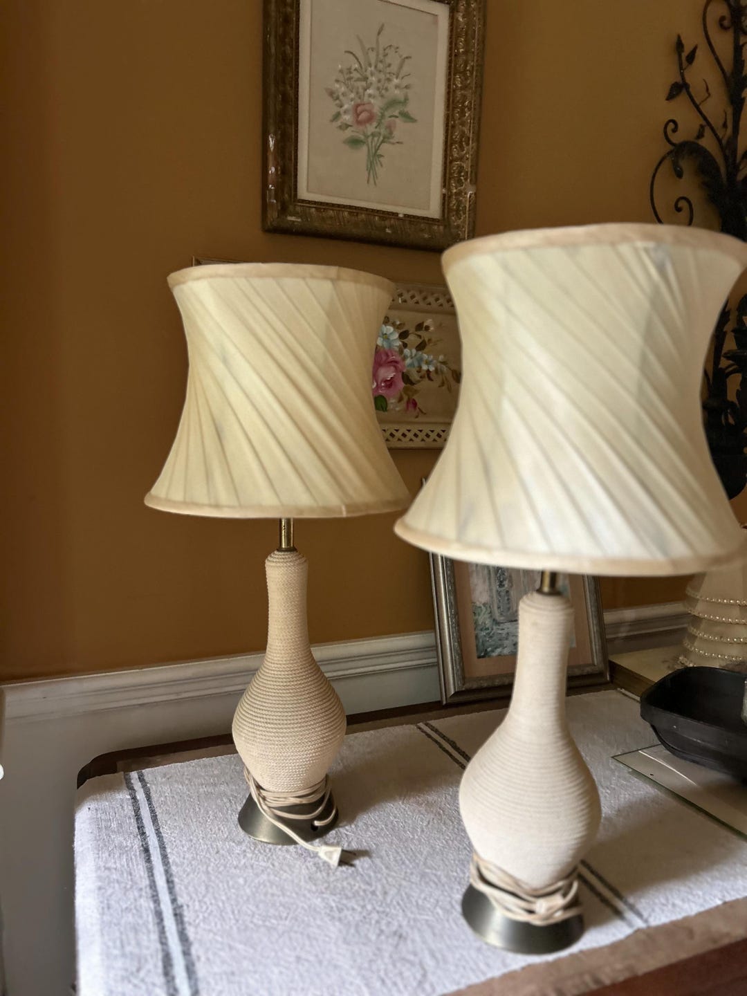 Vintag Lamp Shade Table Bedroom Living Room Lighting Mcm Coastal - Etsy