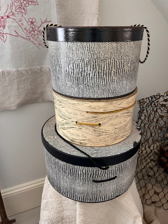 Vintage Hat Box Boxes Hatbox Storage Fashion Style Bl… - Gem