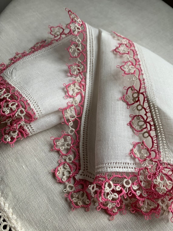 Pink Tatted White Bridal Handkerchief Vintage Hanky - Etsy